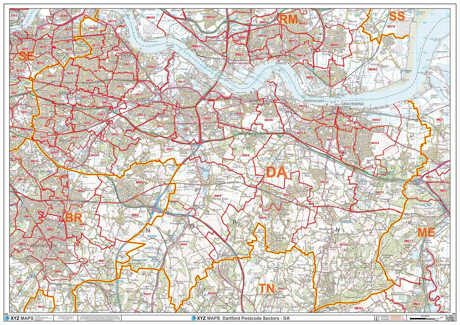 Dartford - DA - Postcode Wall Map - Paper : Amazon.co.uk: Stationery ...