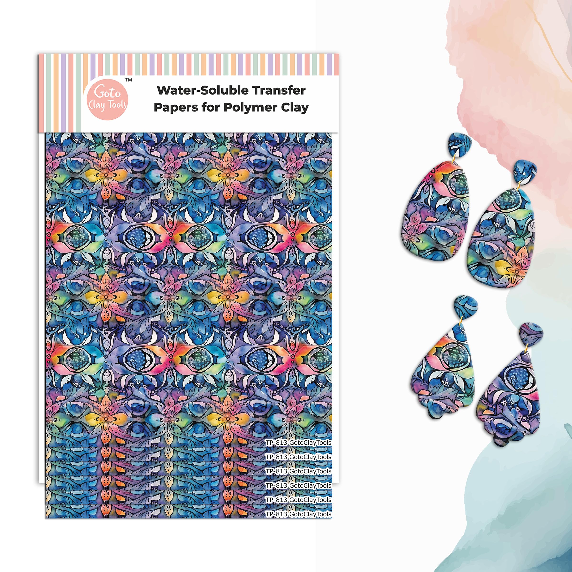 Amazon.com : GOTO CLAY TOOLS Watercolor Floral Clay Transfer Paper - 6 ...