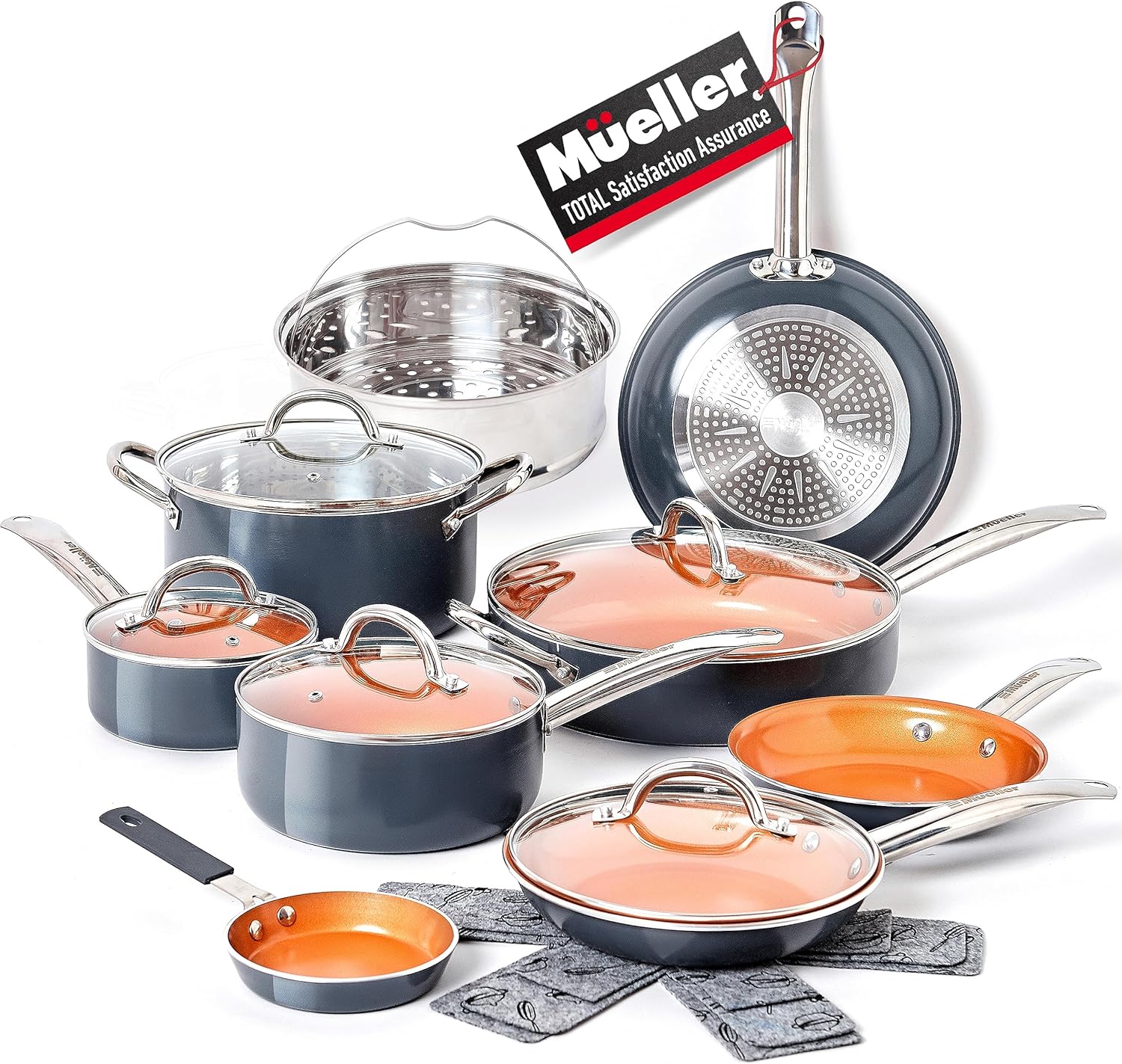 Amazon.com: Mueller UltraClad Copper Pots and Pans Set, 14-Piece ...