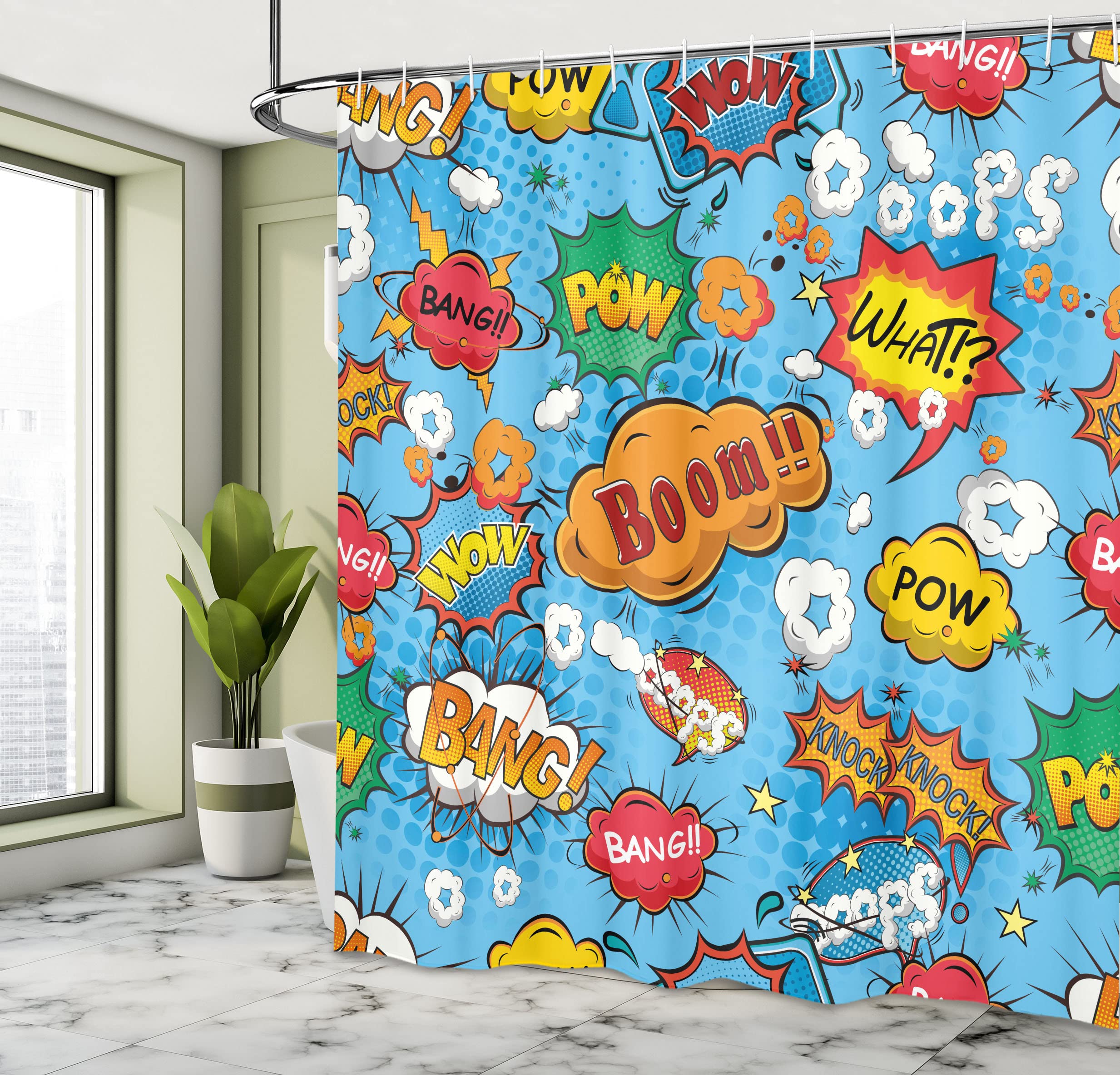Comic Shower Curtain FYATHM Astronaut Zero Waterproof Shower