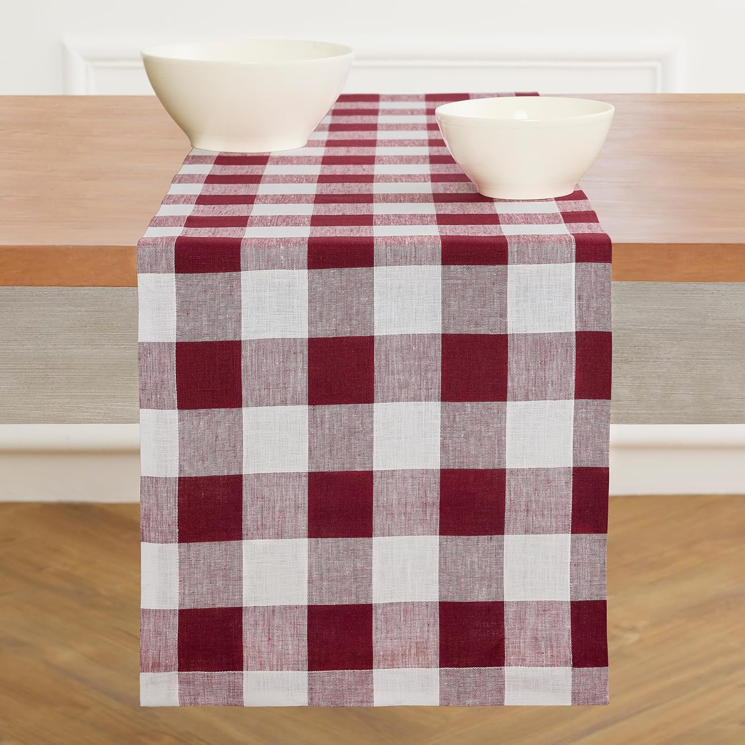 Amazon.com: Solino Home Linen Checkered Table Runner 156 Inches Long ...