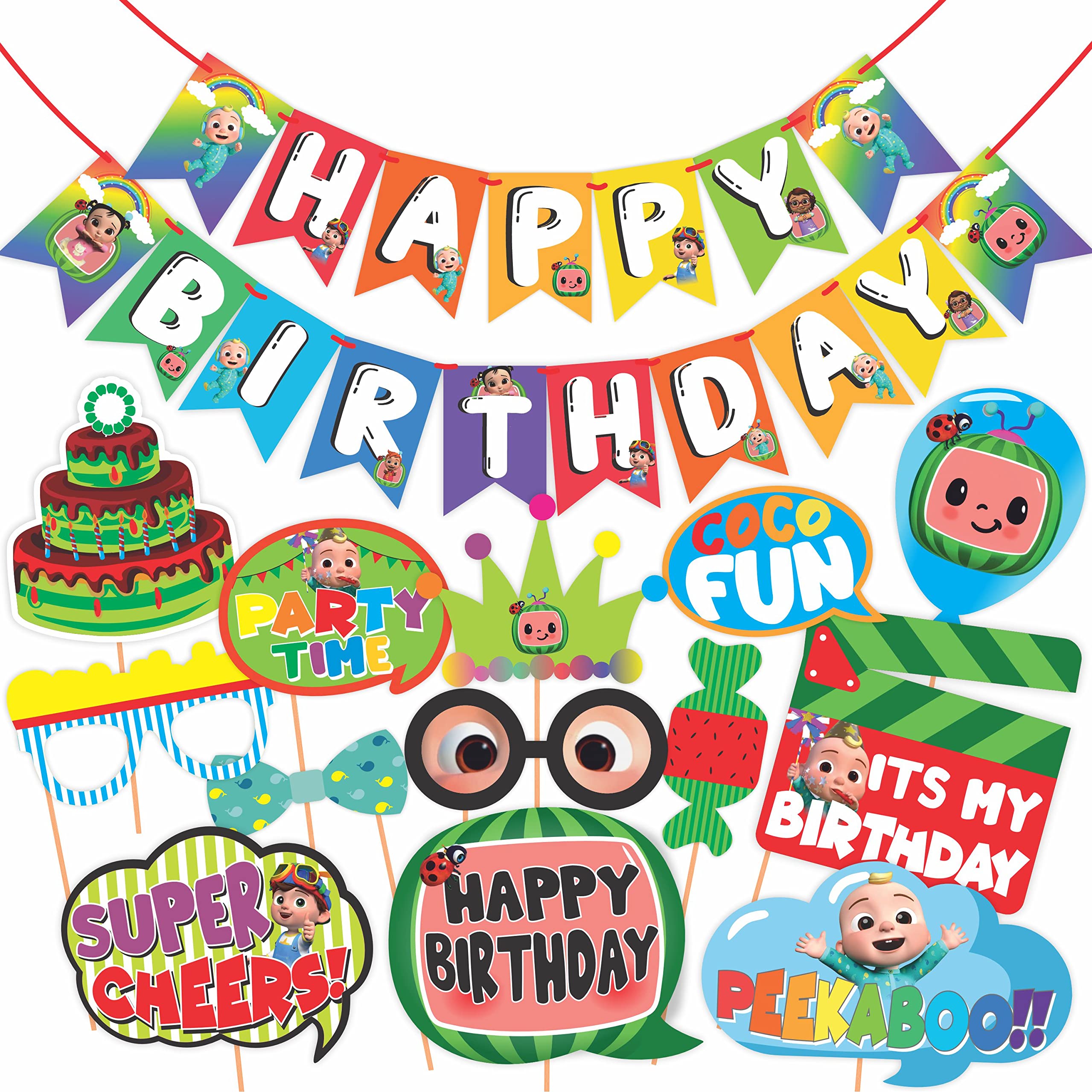 Buy WOBBOX Happy Birthday Cocomelon Theme Party Props Green & Red Color ...