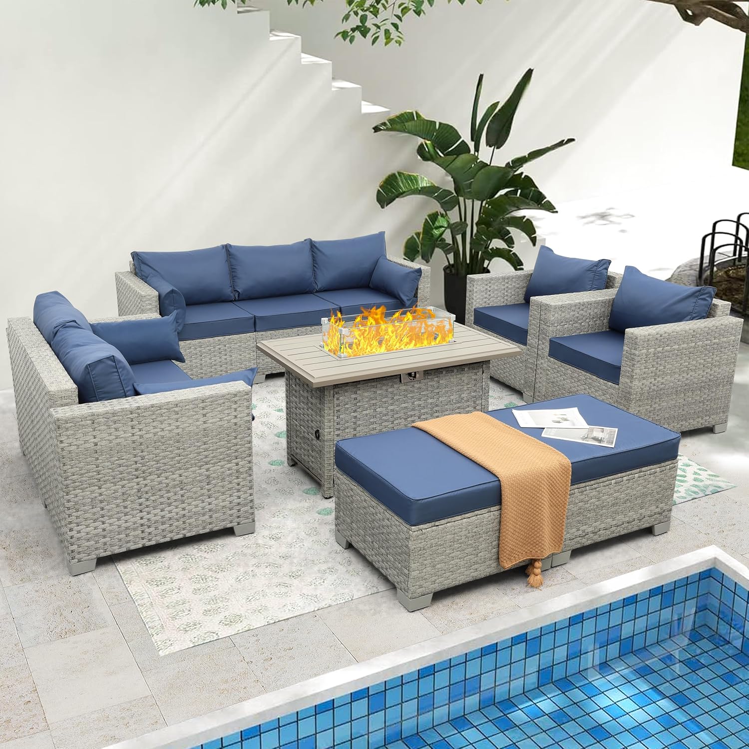 Amazon.com: WAROOM Patio Furniture Set Gray Rattan 7 Pieces Outdoor Sectional Sofa PE Wicker ...