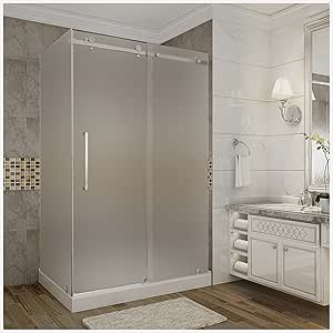 Aston Moselle 48" x 35" x 77.5" Completely Frameless Frosted Glass Sliding Shower Door Enclosure ...