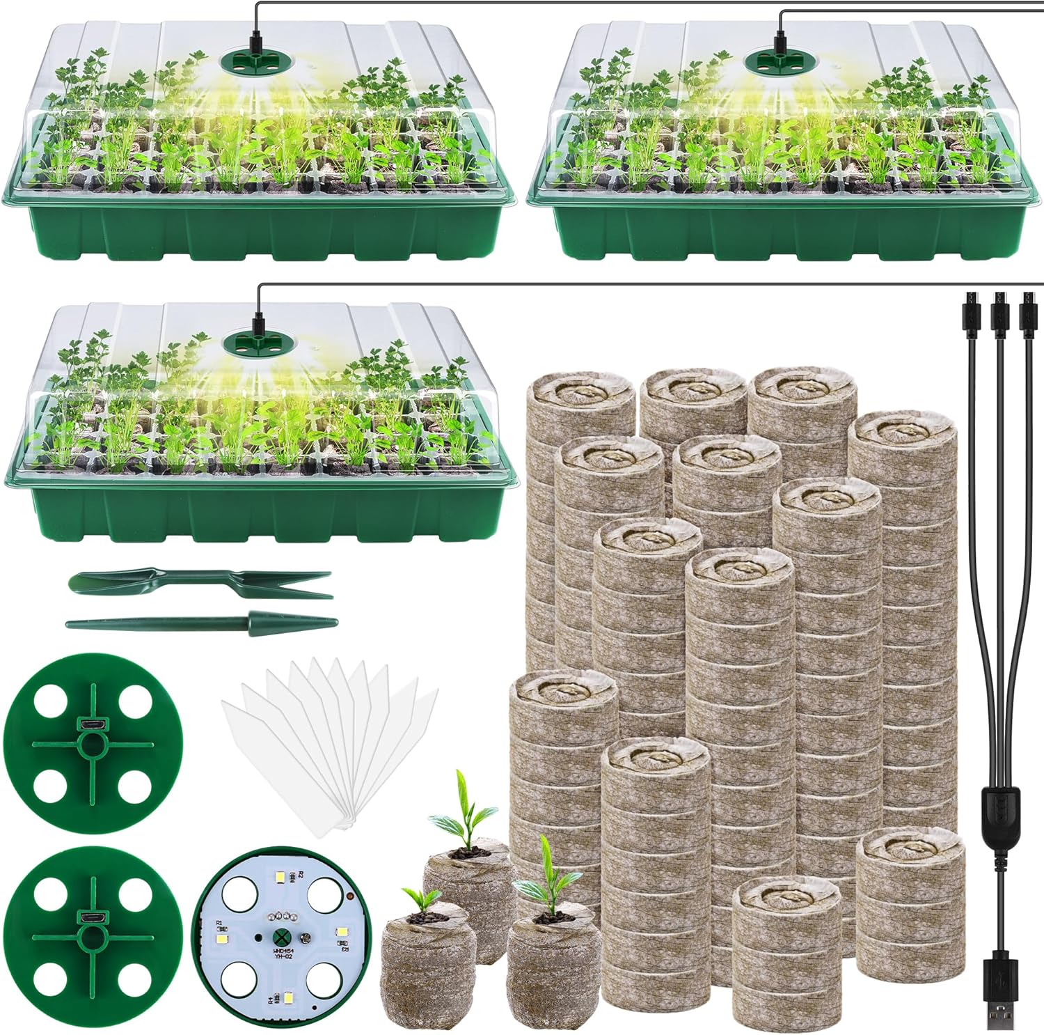 Amazon.com : Hahood 3 Pack Seed Starter Tray Kit with Grow Light ...