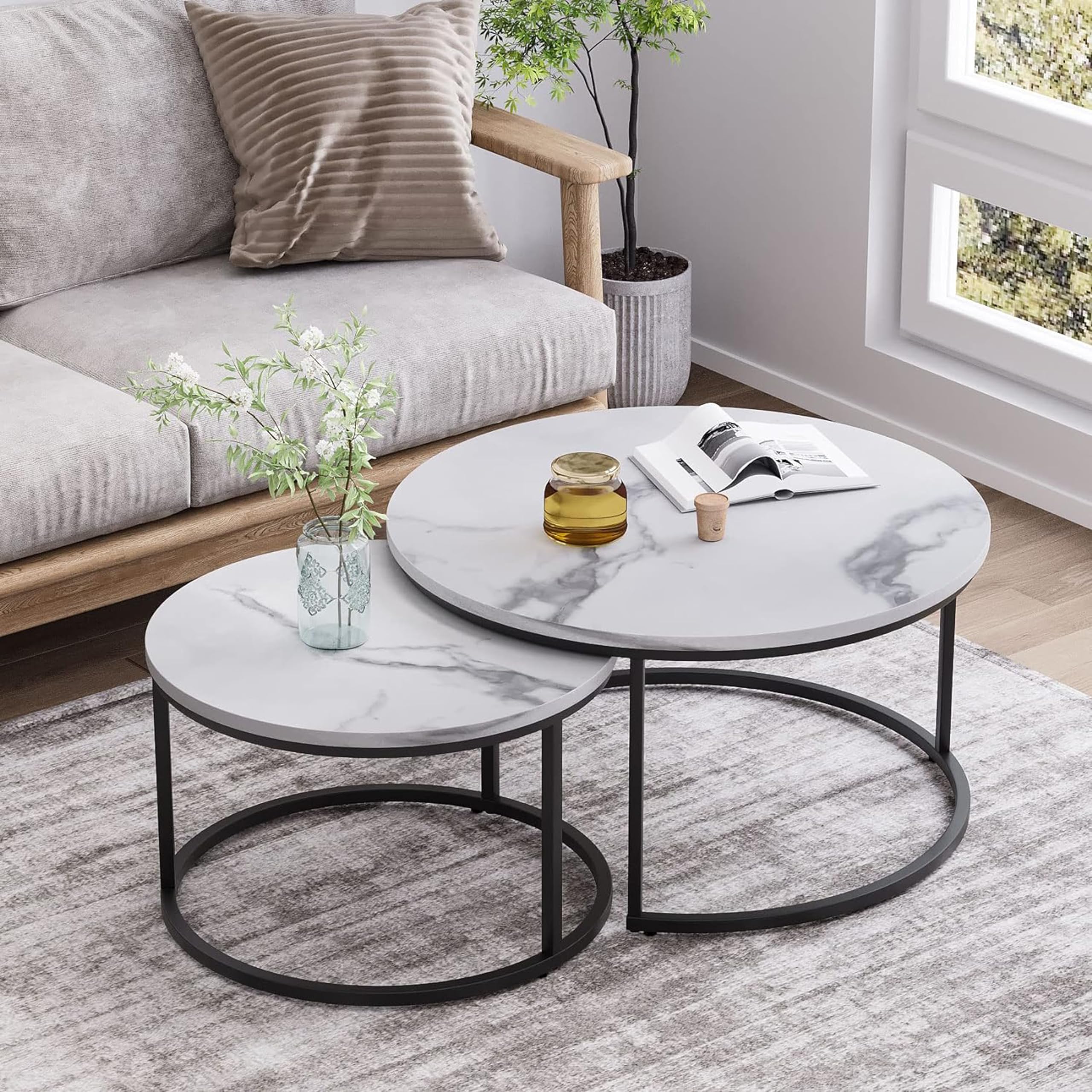 WoodCity Coffee Tables and a Set of 2 Square Centre Tables with Storage ...