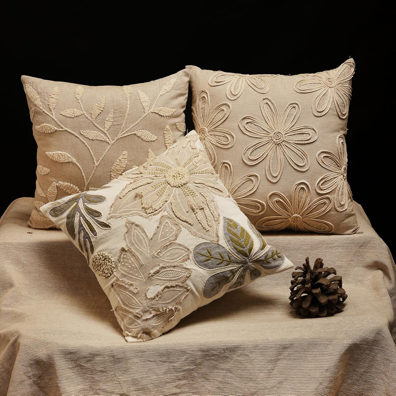 Buy ANWYN Set of 3 Embroidered Cushion Covers 18"X18" I Multi-Design ...