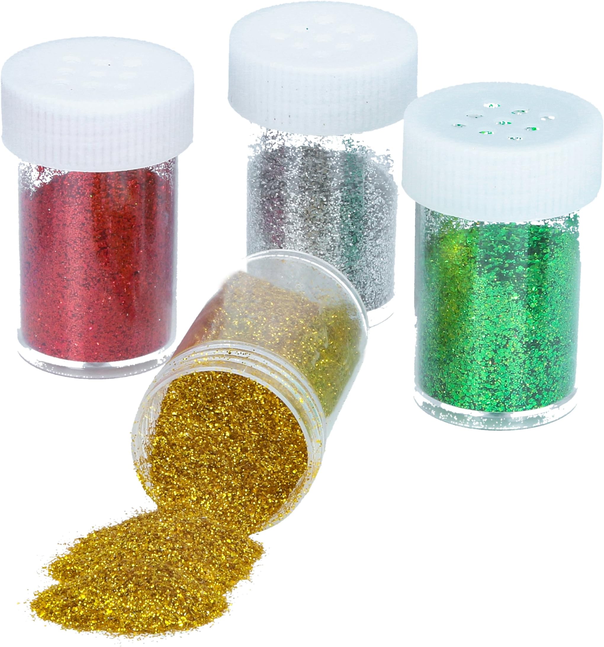 4X Glitter Shaker Tubs - Red, Green, Gold, and Silver Sprinkle Powder ...