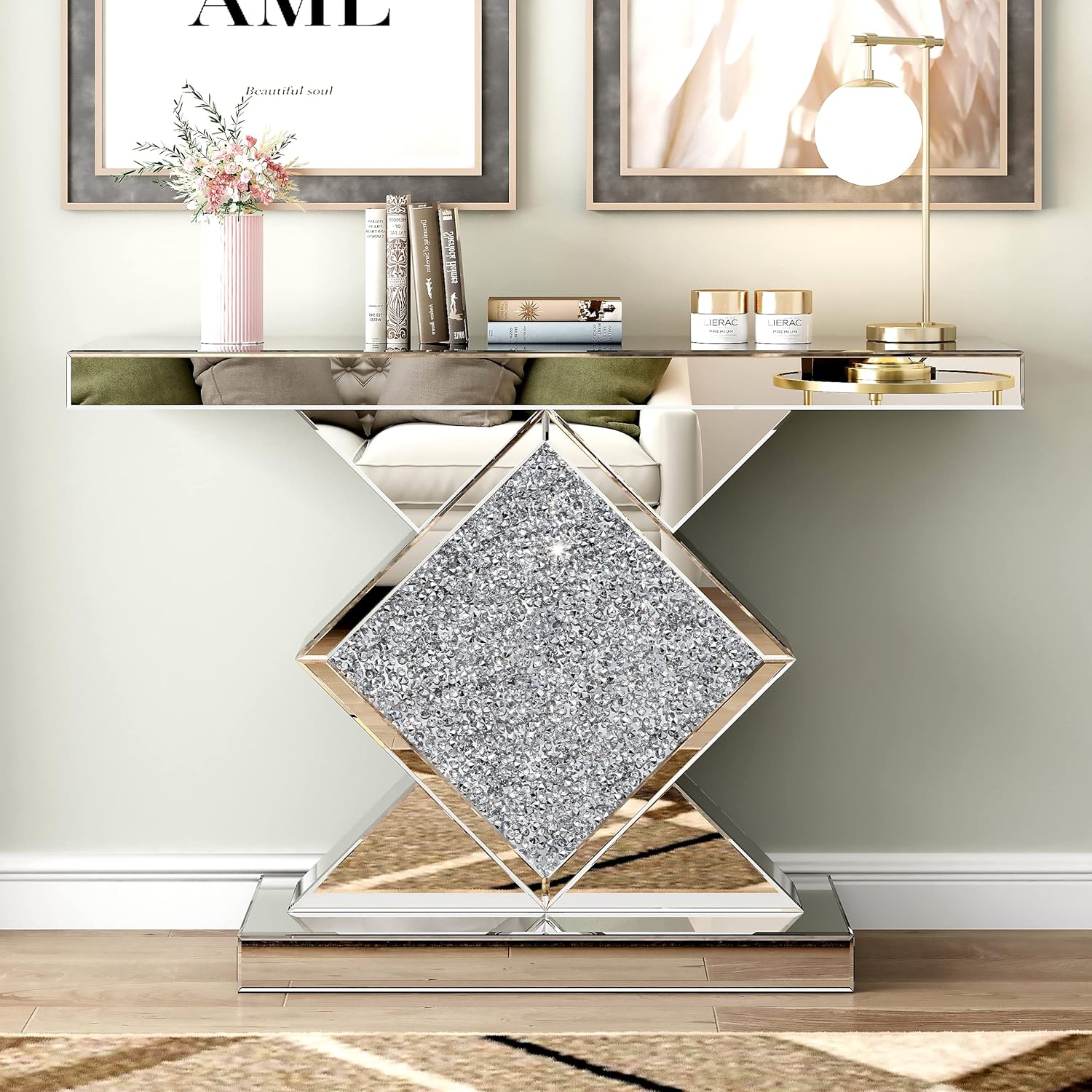 Amazon.com: blingworld Console Table Mirrored, Silver Entryway Table ...