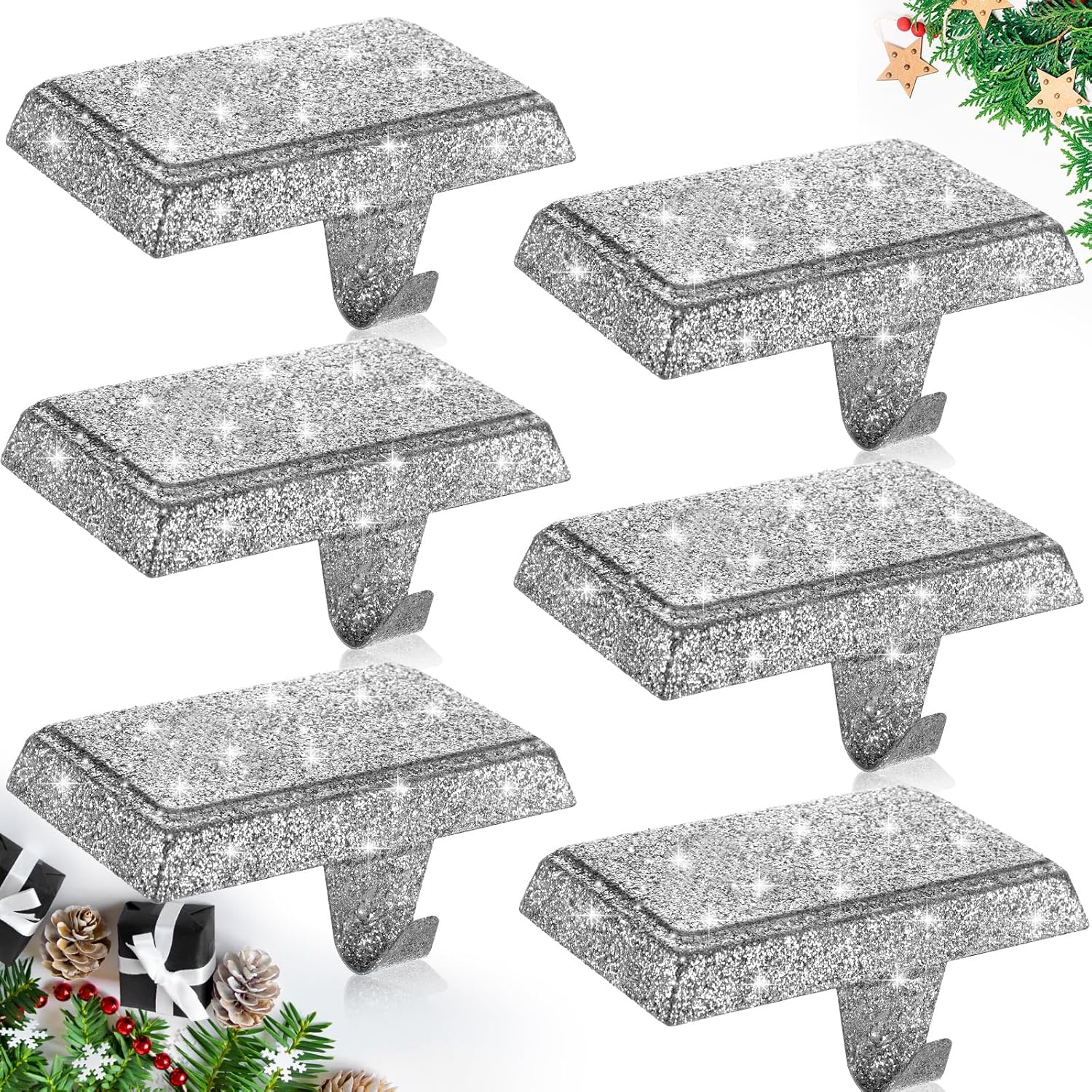 Amazon.com: Huwena 6 Pcs Metal Christmas Stocking Holders Shiny Mantle ...