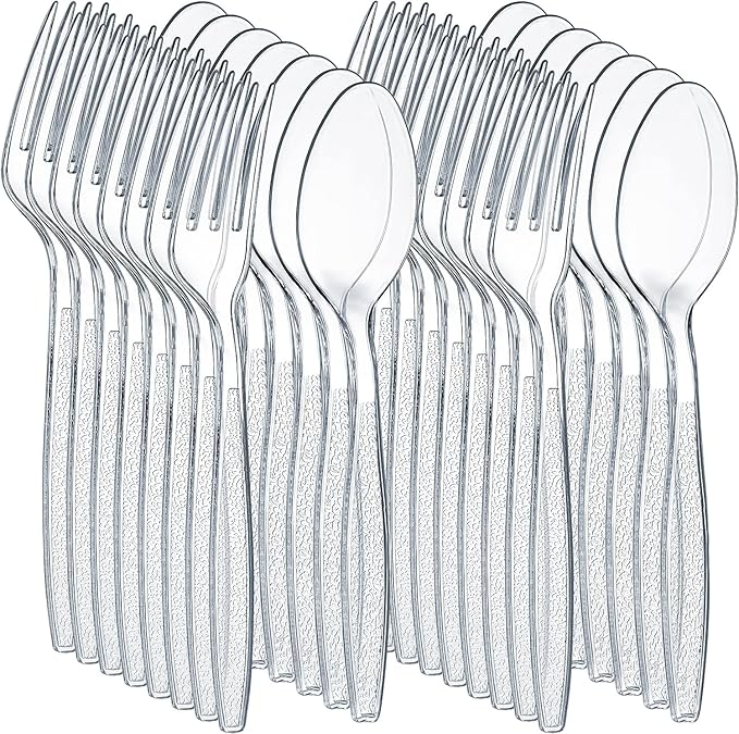 POLCANUR Clear Plastic Cutlery Set,(Bulk Pack 200 Pcs) Plastic Utensils ...