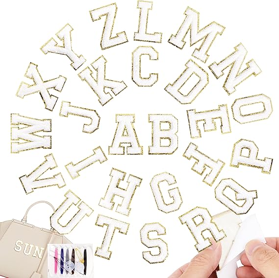Amazon.com: Self-Adhesive Iron on Letters Chenille Patches: 26PCS White ...