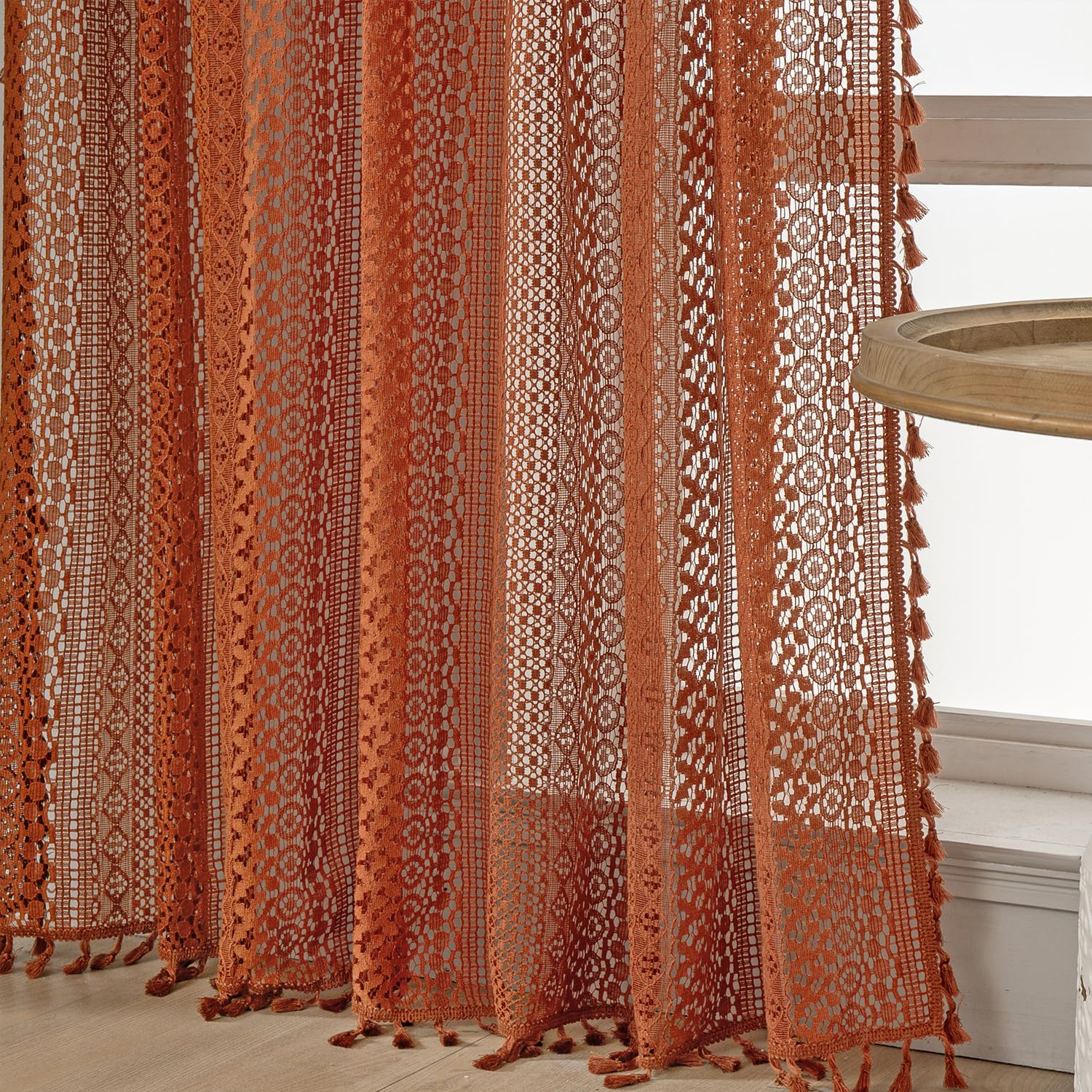 Amazon.com: WAZZIO Burnt Orange Kitchen Curtains Sheer Curtains 45 Inch ...