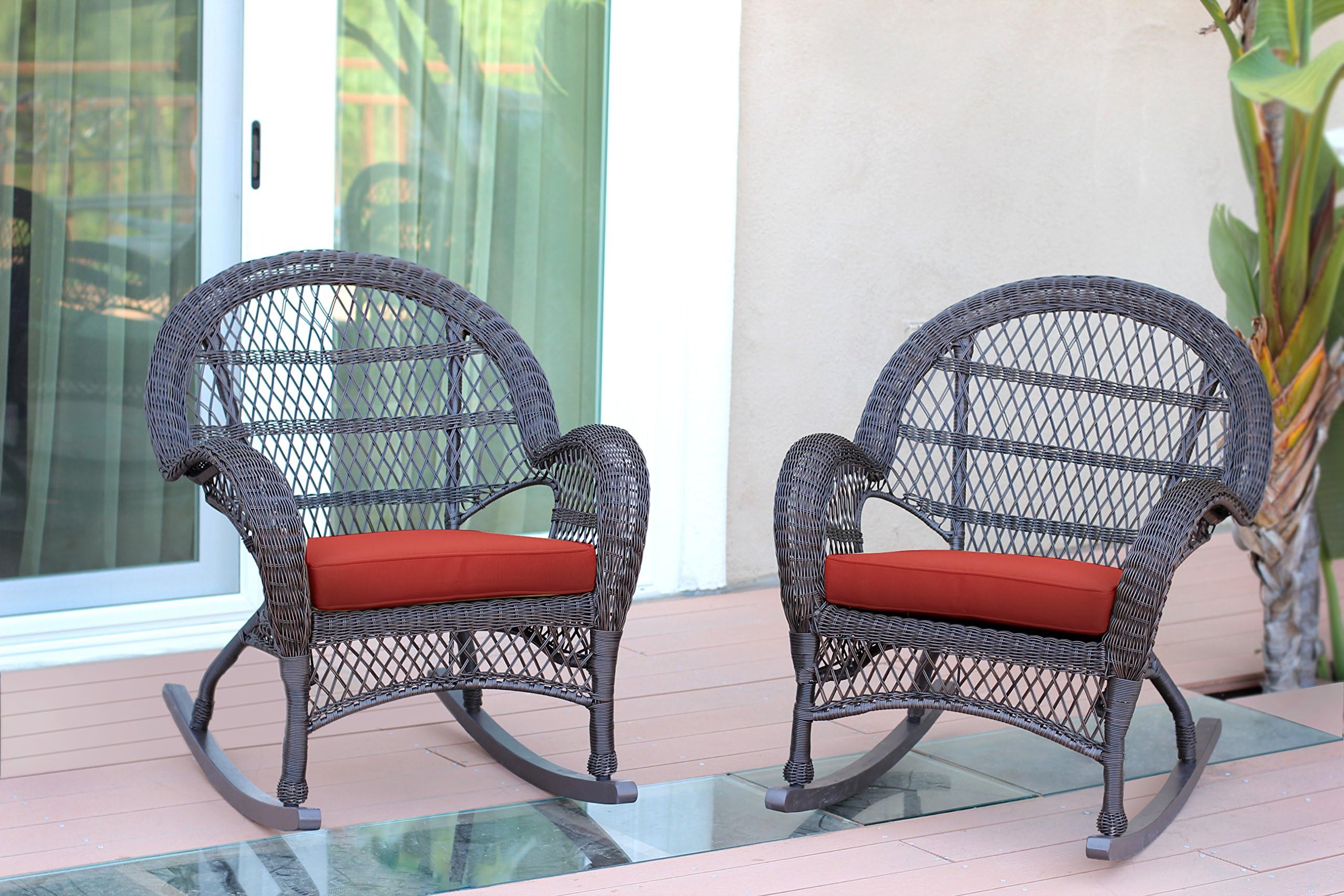 Amazon.com: Jeco Wicker Rocker Chair, Set of 2, Espresso : Patio, Lawn ...