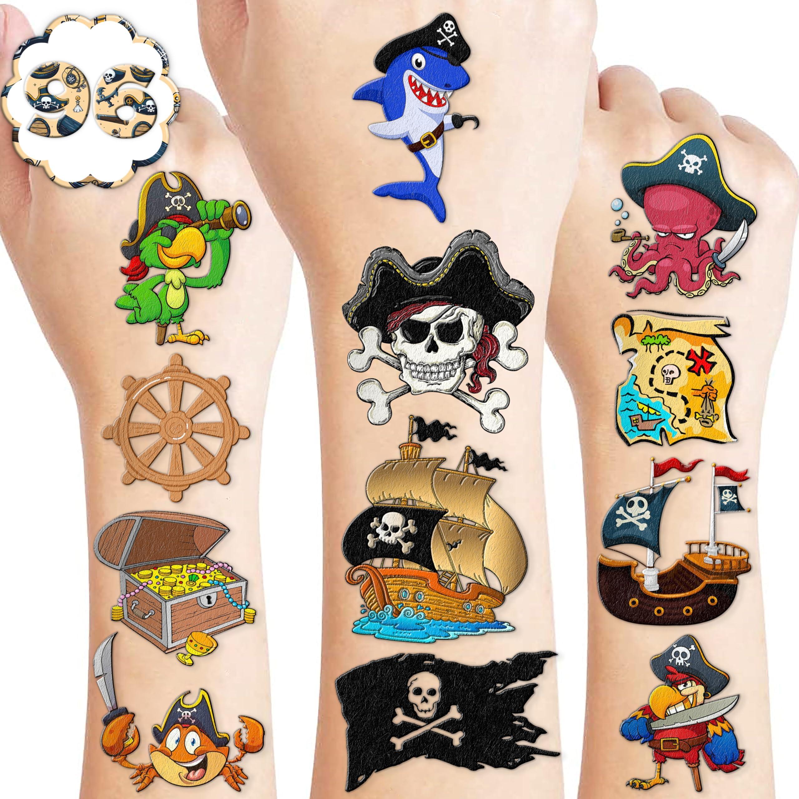 Amazon.com: Pirate Skull Treasure Tattoos Temporary Theme Birthday ...
