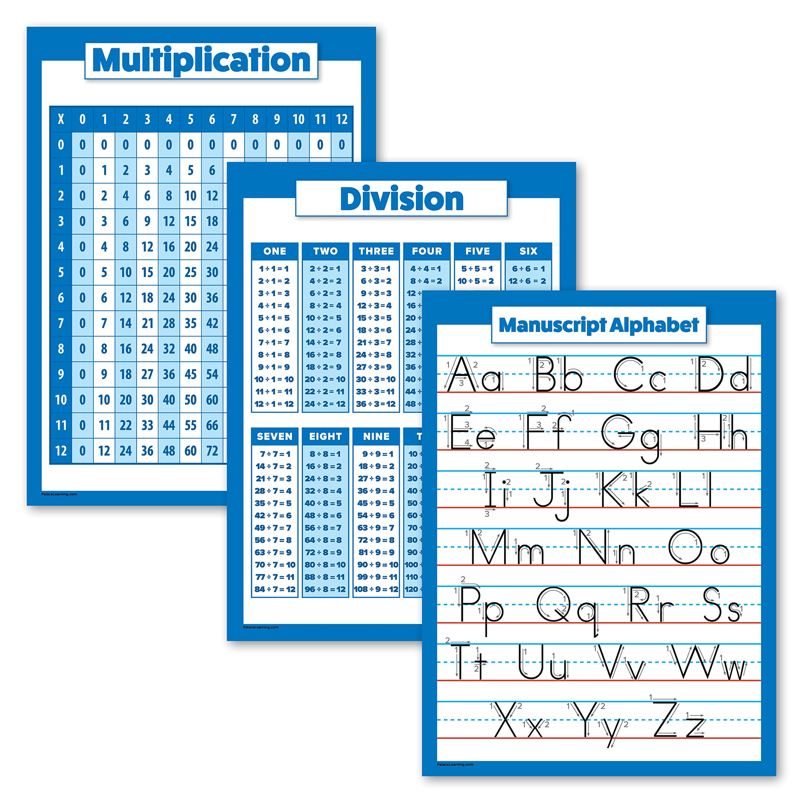 3 Pack Multiplication Table Poster Division Manuscript Abc Alphabet ...