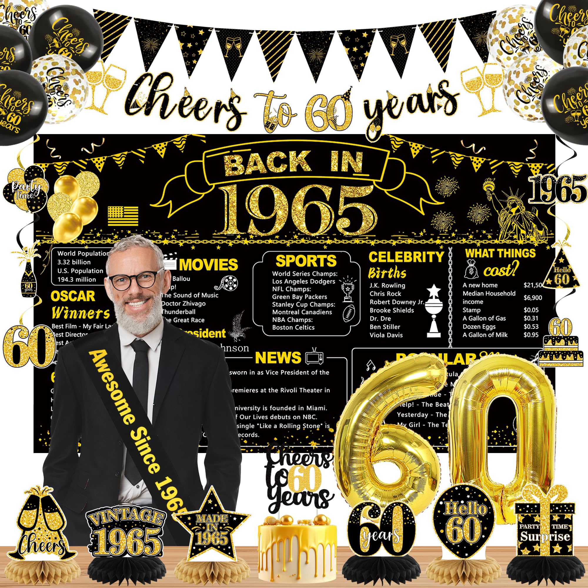 Amazon.com: DARUNAXY 60th Birthday Party Decorations for Men Women ...