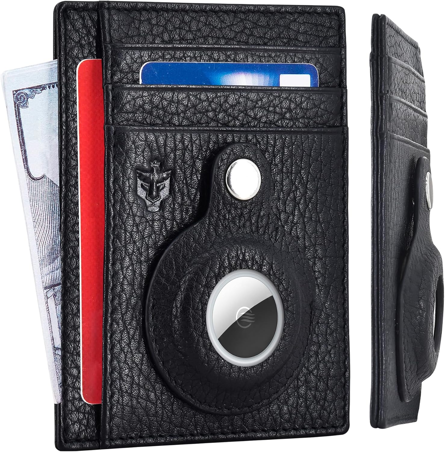 Amazon.com: SKYLE Genuine Leather Wallet Men fits Airtag Holder (Black ...