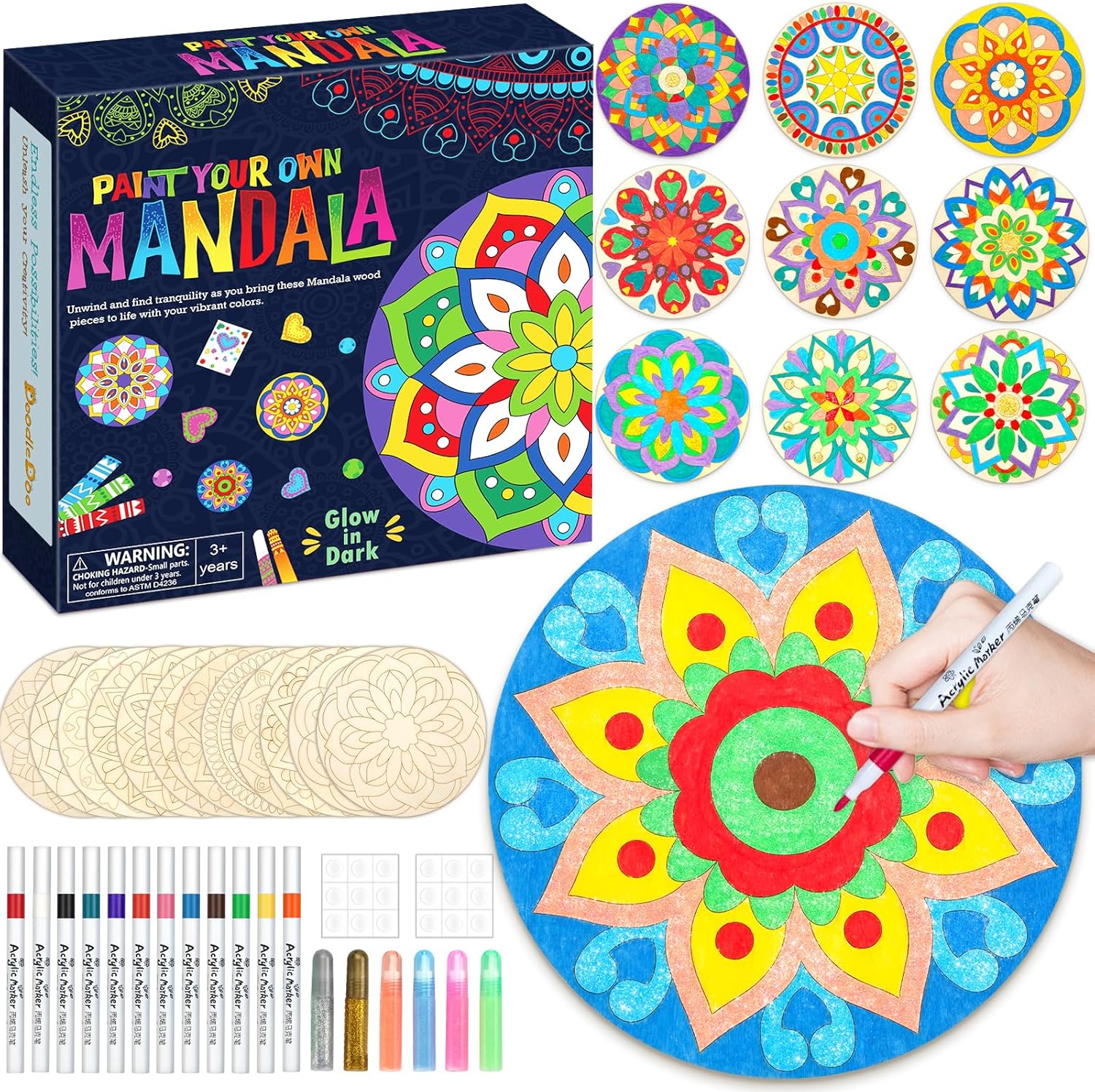 Amazon.com: 12Pcs Wooden Mandala Painting Set -12 Unfinished Wood ...