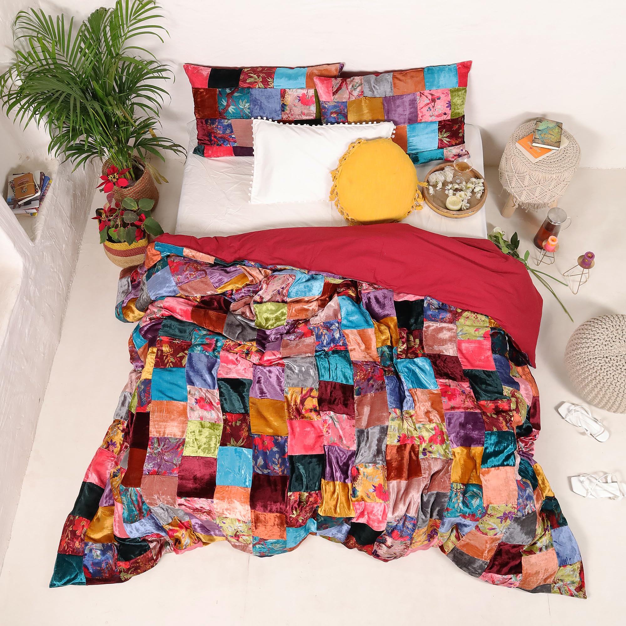 Amazon.com: Treen Art Patch Assorted Velvet Duvet Cover Set Super King ...