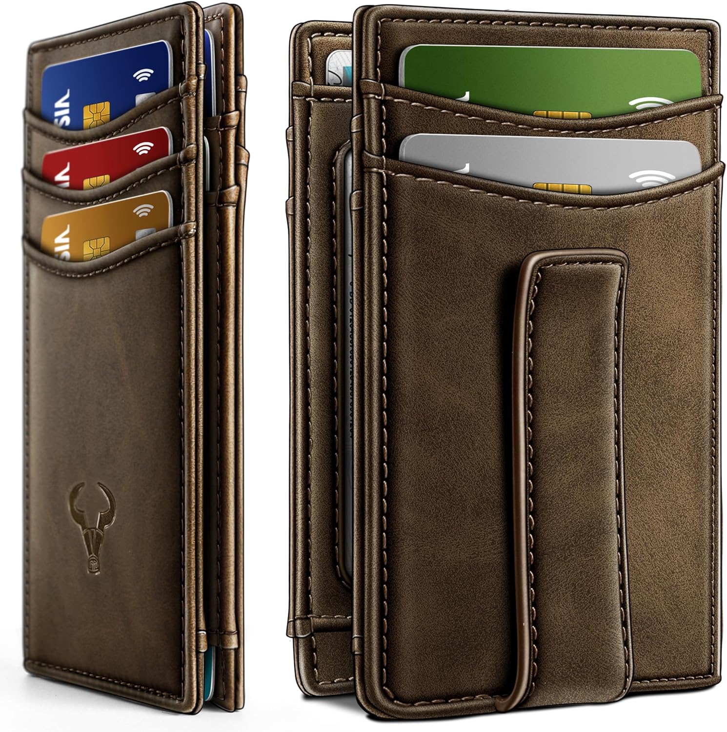 Amazon.com: BULLIANT Magnetic Closure Slim Wallet-Genuine Leather Front ...