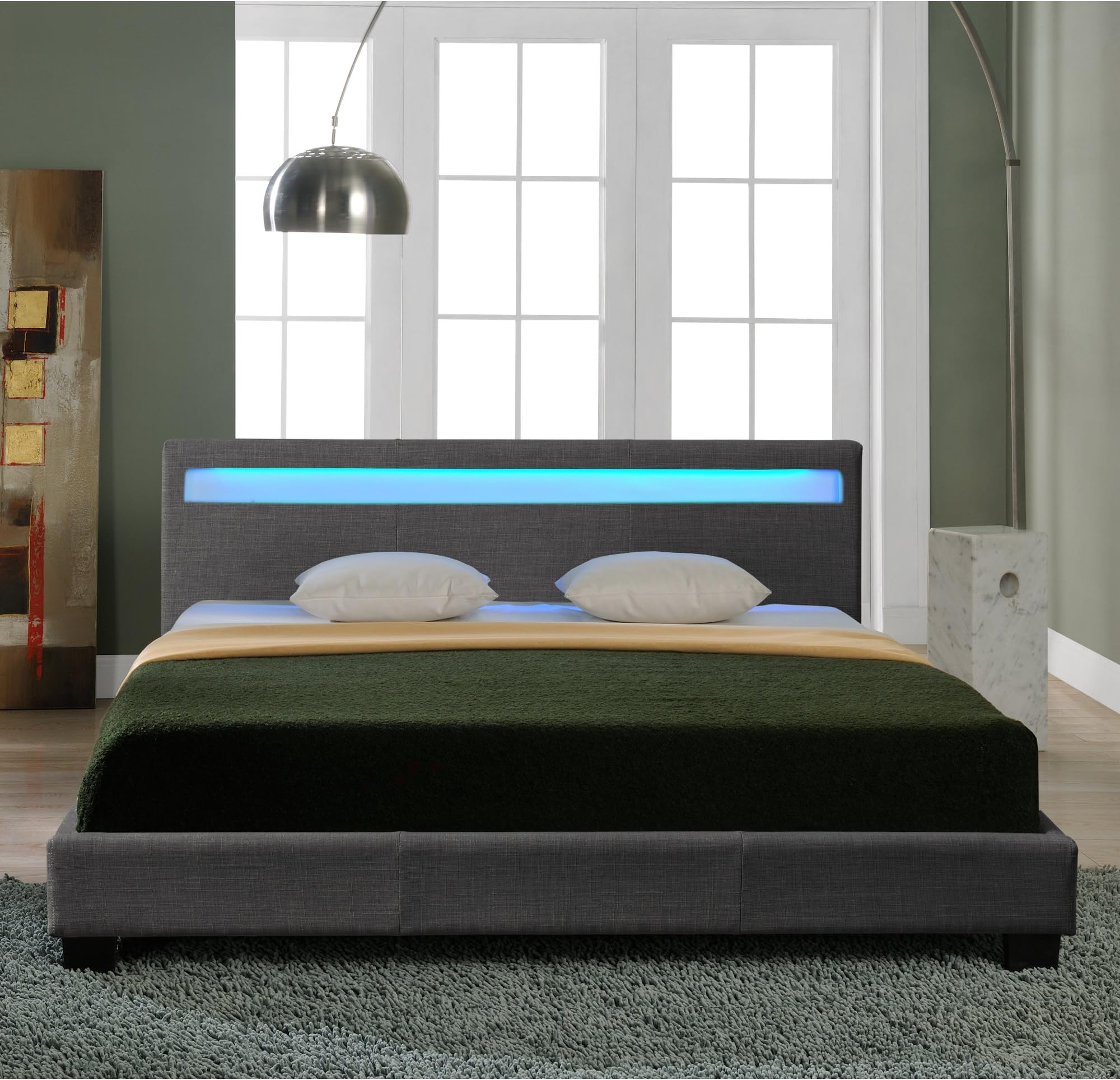 Corium Textil Doppelbett mit LED-Beleuchtung Polsterbett 140x200cm ...
