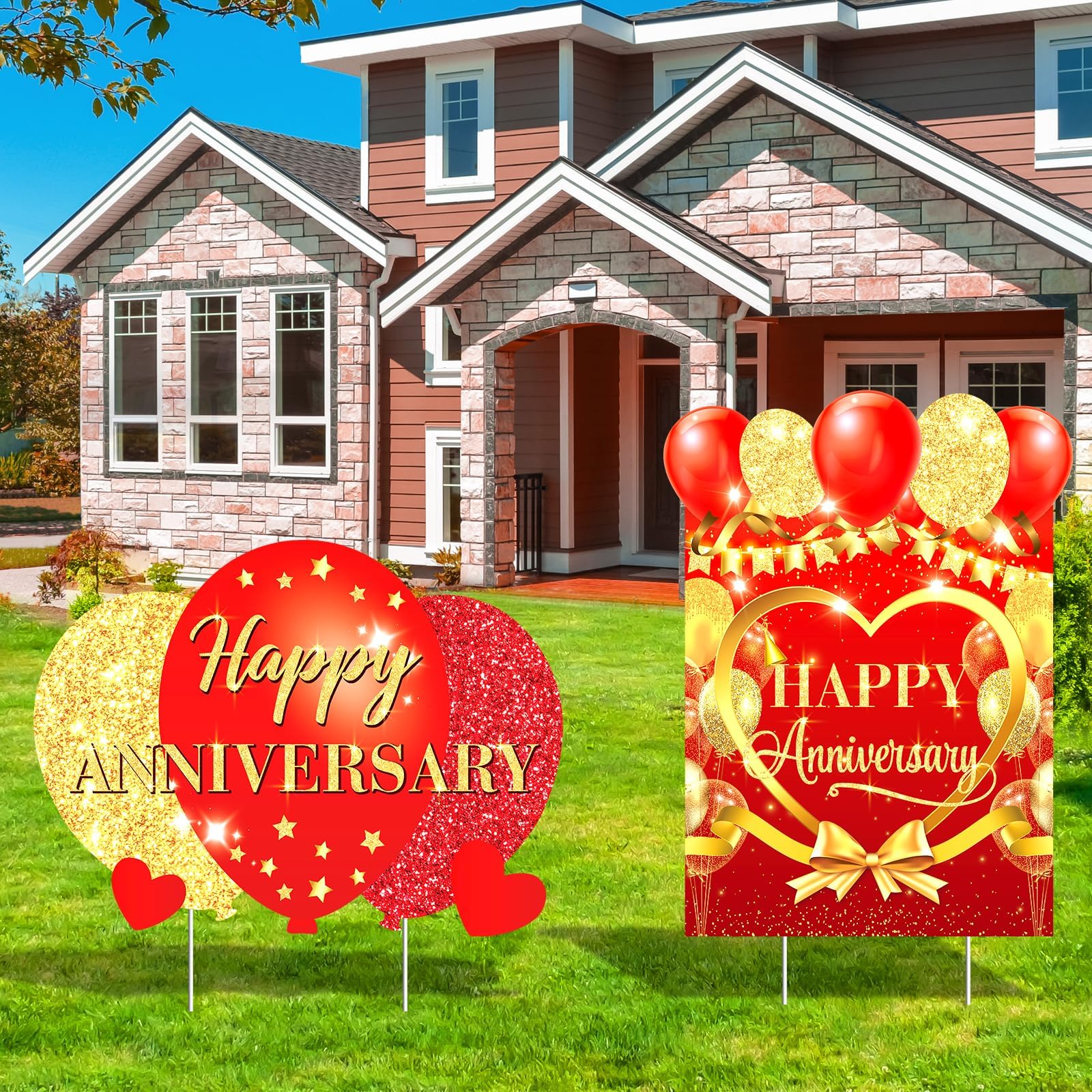 Amazon.com : 6pcs Happy Anniversary Wedding Yard Sign Decorations ...