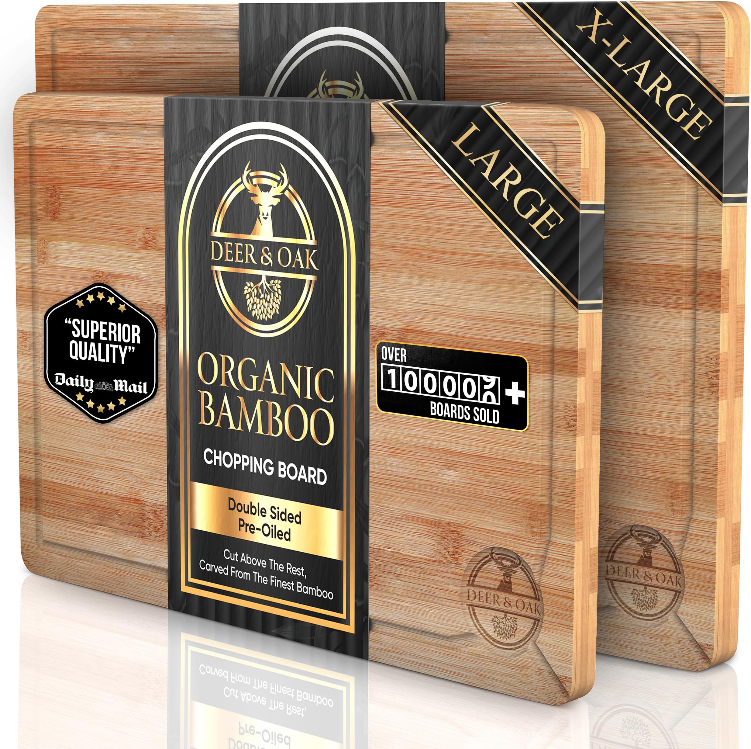 Premier Housewares Chopping Board with Handle, 34 x 26 cm - Bamboo ...