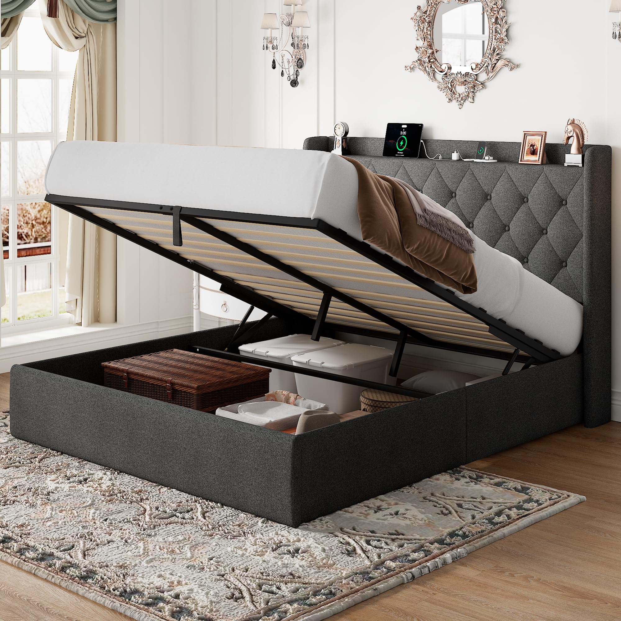 Snapklik Feonase Queen Size Lift Up Storage Bed Frame