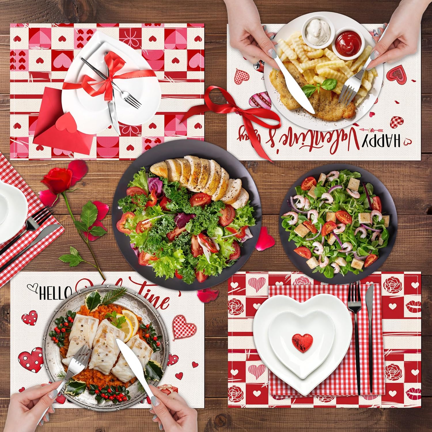 Juego de 4 manteles individuales para el día de San Valentín, diseño de ...