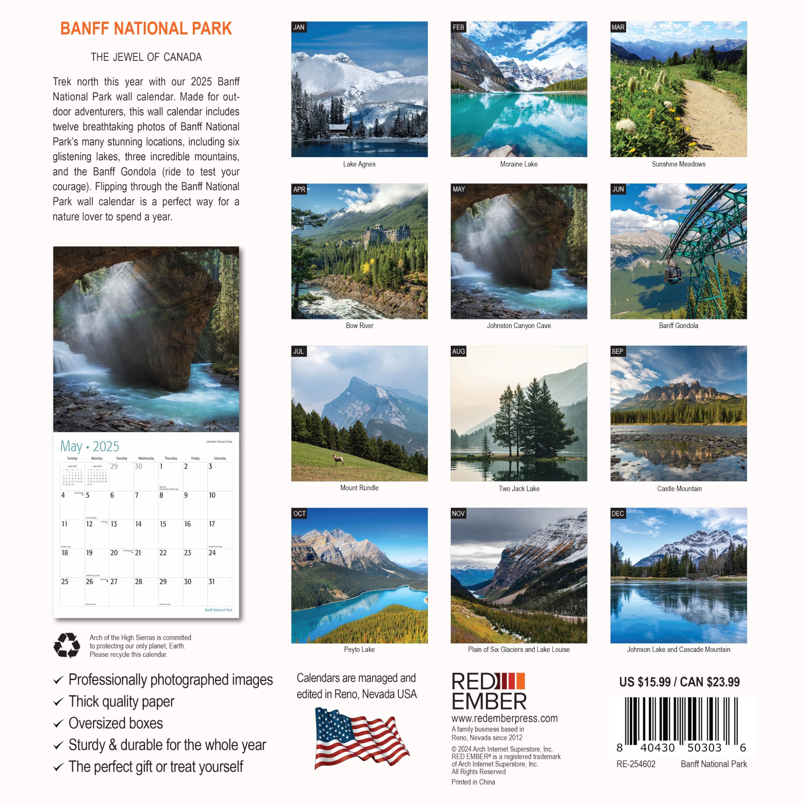 Snapklik.com : Banff National Park 2025 Wall Calendar 12 Month 12" X 24 ...