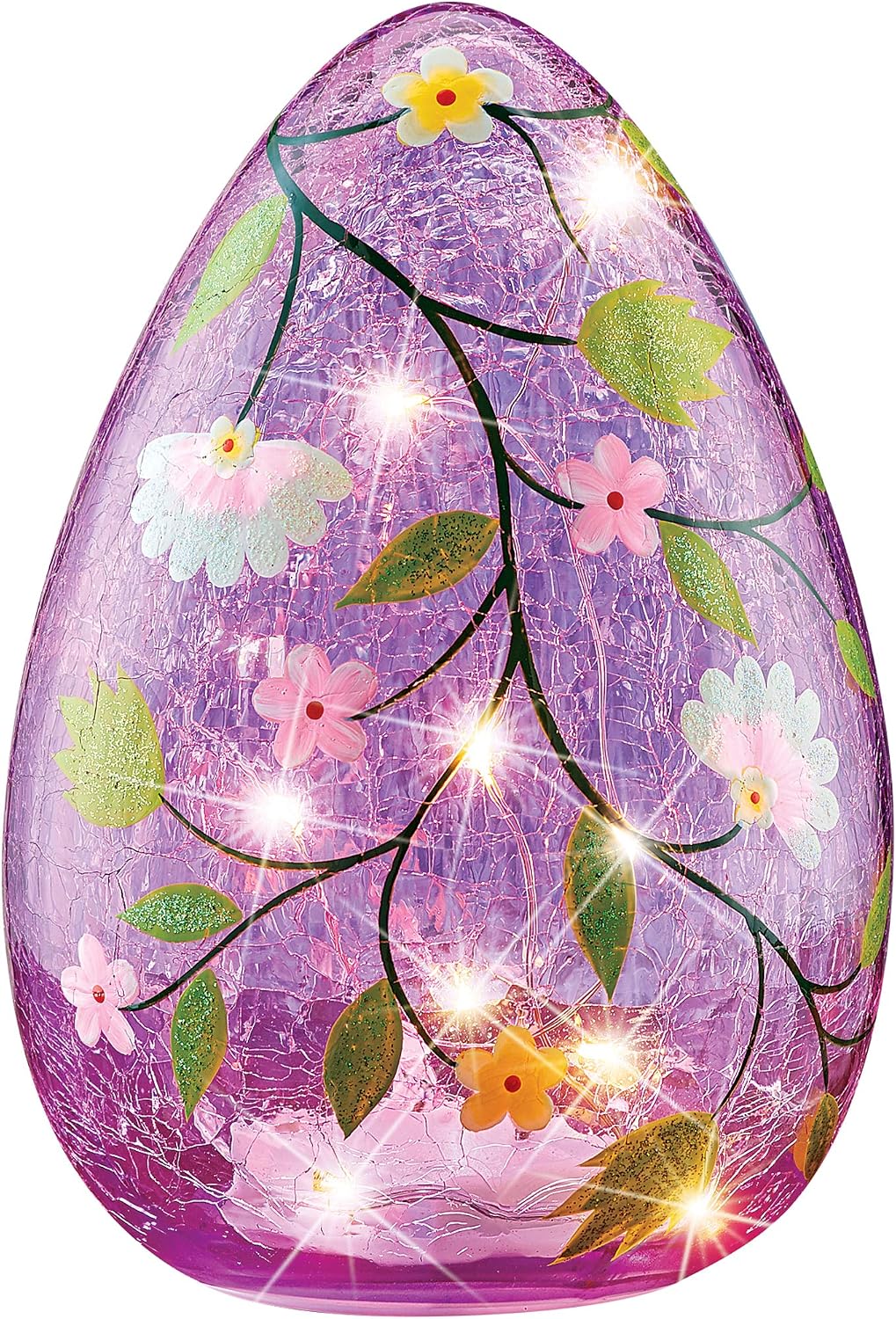 Collections Etc Hand-Painted LED Lighted Crackled Glass Floral Egg Lamp ...