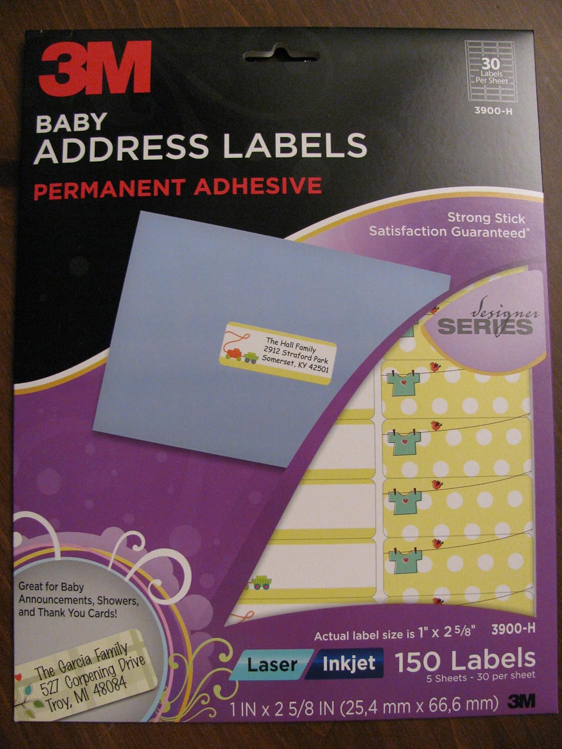3M Baby Address Labels Permanent Adhesive 3900-H Designer Series 150 ...