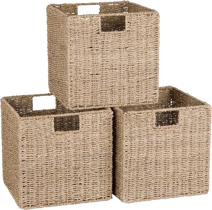 Amazon.com - 12x12x12in Seagrass Storage Baskets, Woven Baskets for ...