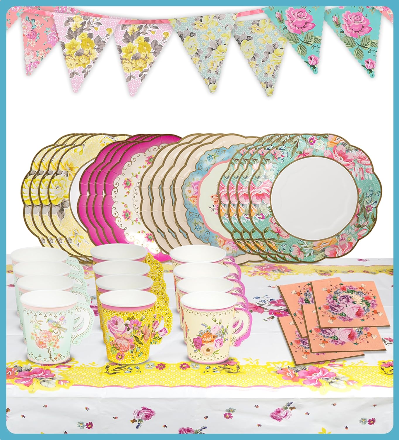 Amazon.com: Floral Afternoon Tea Party Decorations for 16 Guests ...