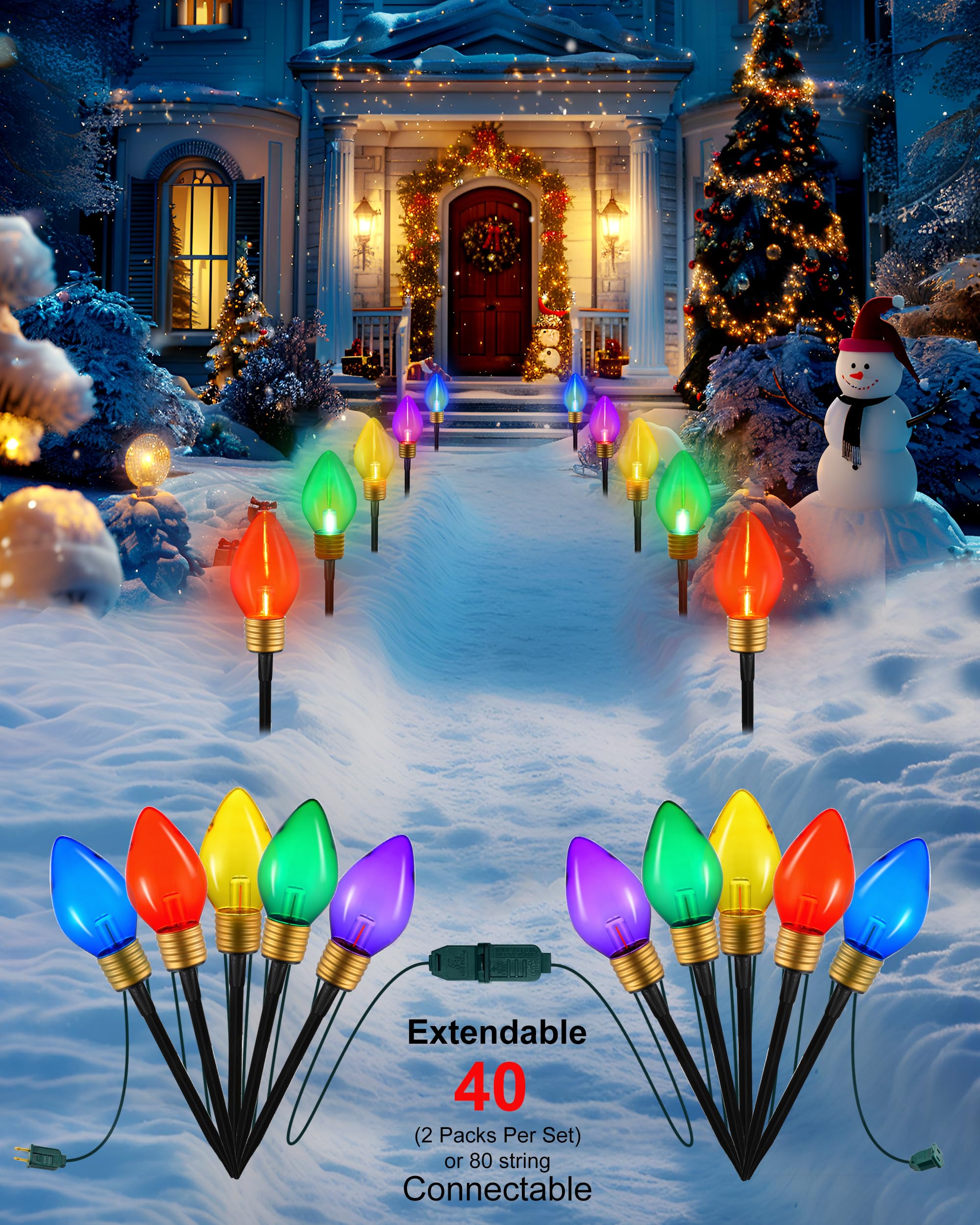 Snapklik.com : 10 Jumbo C9 Pathway Lights Outdoor, 11Ft 2 Pack 5 LED ...
