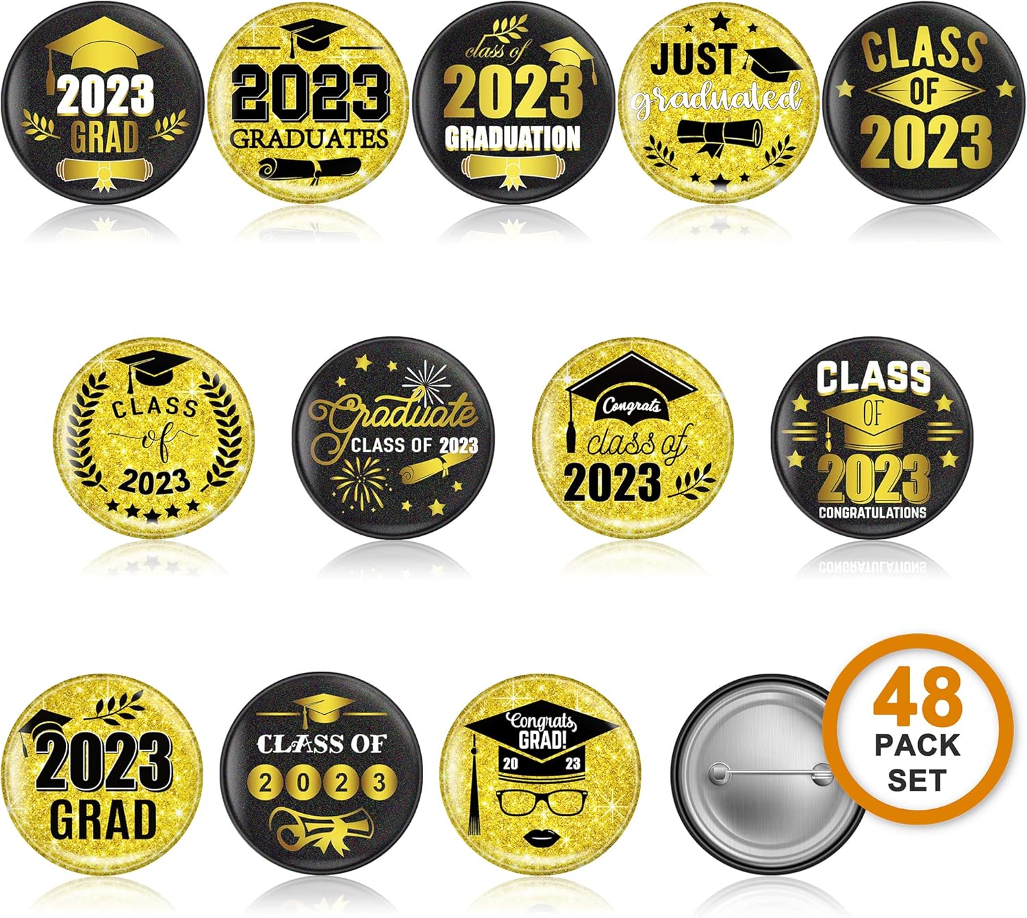 Amazon.com: 48 PCS Graduation Decorations 2023, Black Gold Round Badges ...