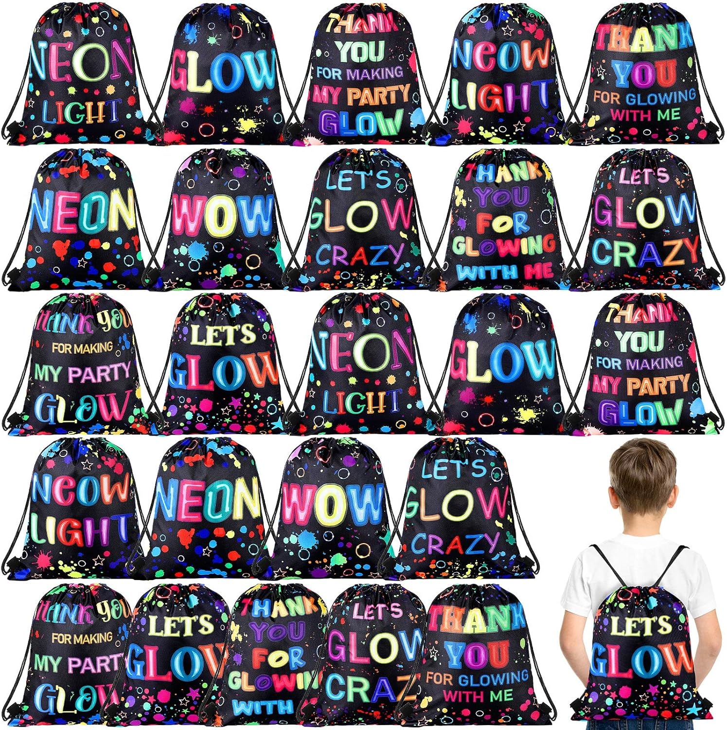 Amazon.com: Sweetude 24 Pcs Let's Glow Party Neon Goodie Bags Gifts ...