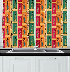 Amazon.com: Ambesonne African Kitchen Curtains, Ladies Posing with ...