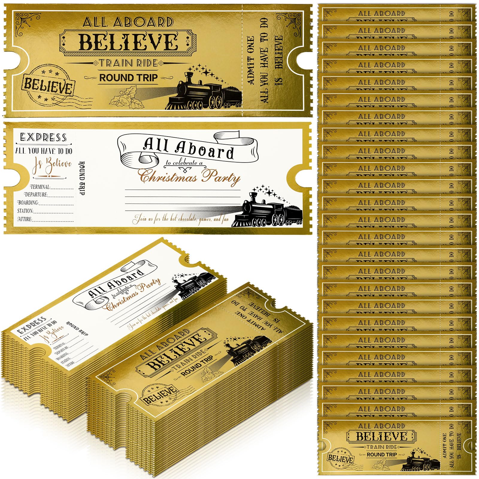 Amazon.com: Gisafai 50 Pcs Christmas Polar Golden Tickets Bulk North ...