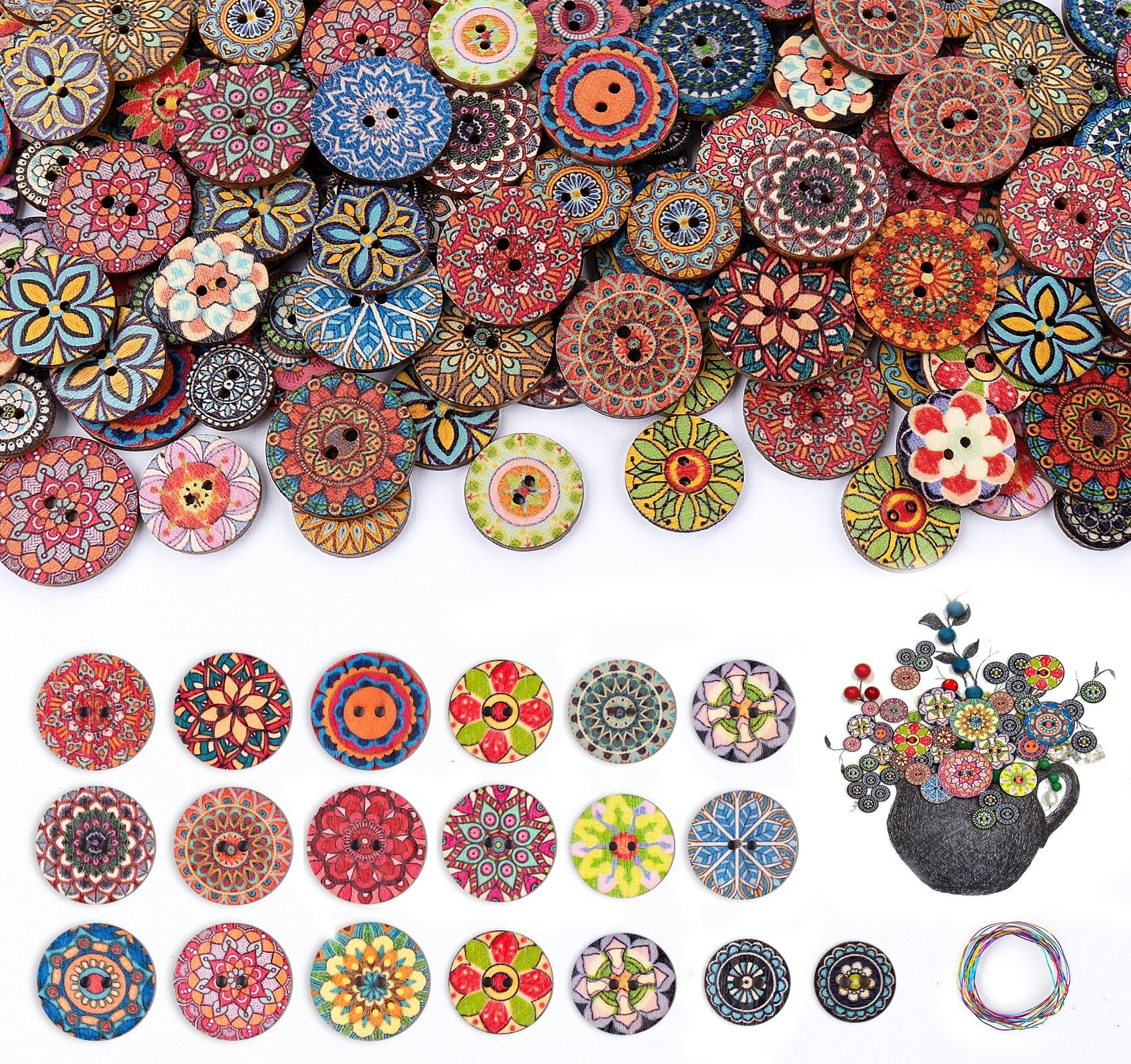 Wooden Buttons for Crafts Wood Buttons 1 Inch Assorted Vintage Round ...