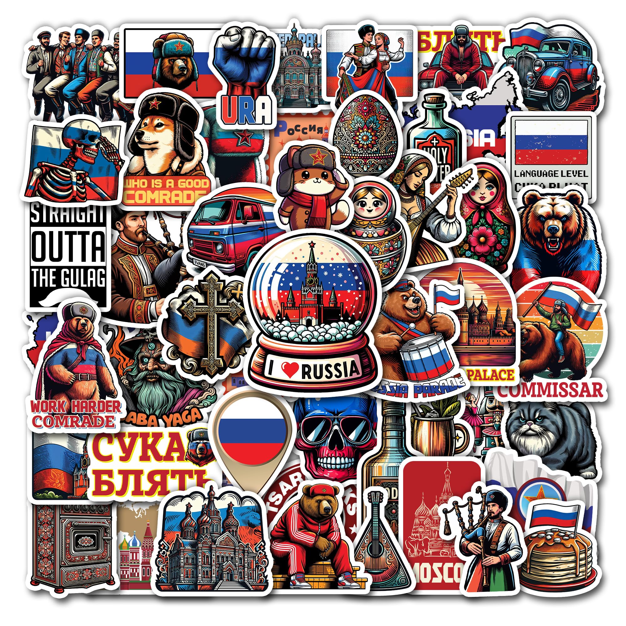 Amazon.com: WESILY Pack 50 PCS Russia Stickers Vinyl Waterproof Decals ...