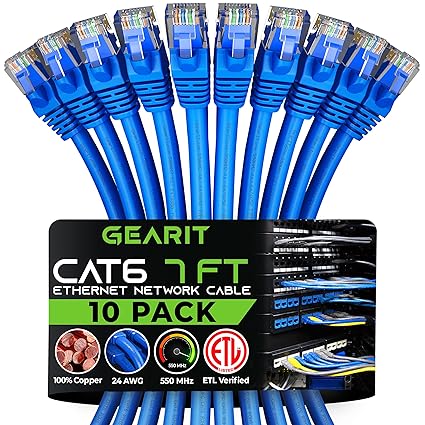 Amazon.com: GearIT Cat 6 Ethernet Cable 7 ft (10-Pack) - Cat6 Patch ...