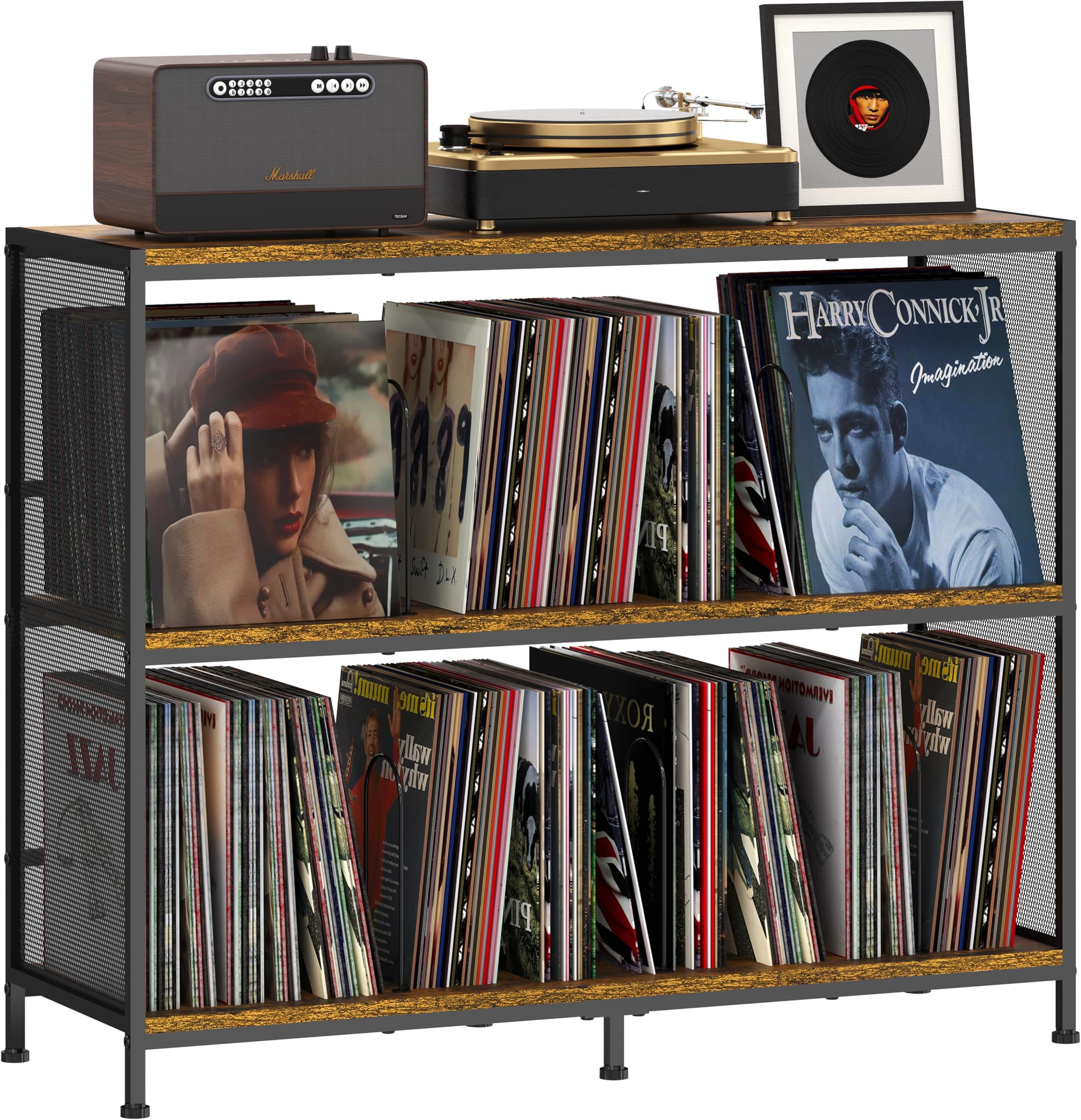 Amazon.com: Spacious Vintage Record Player Table - Holds 150-250 Vinyl ...