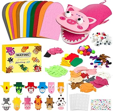 Amazon.com: WATINC 12Pcs Hand Puppet Making Kit, Art Craft Felt Sock ...