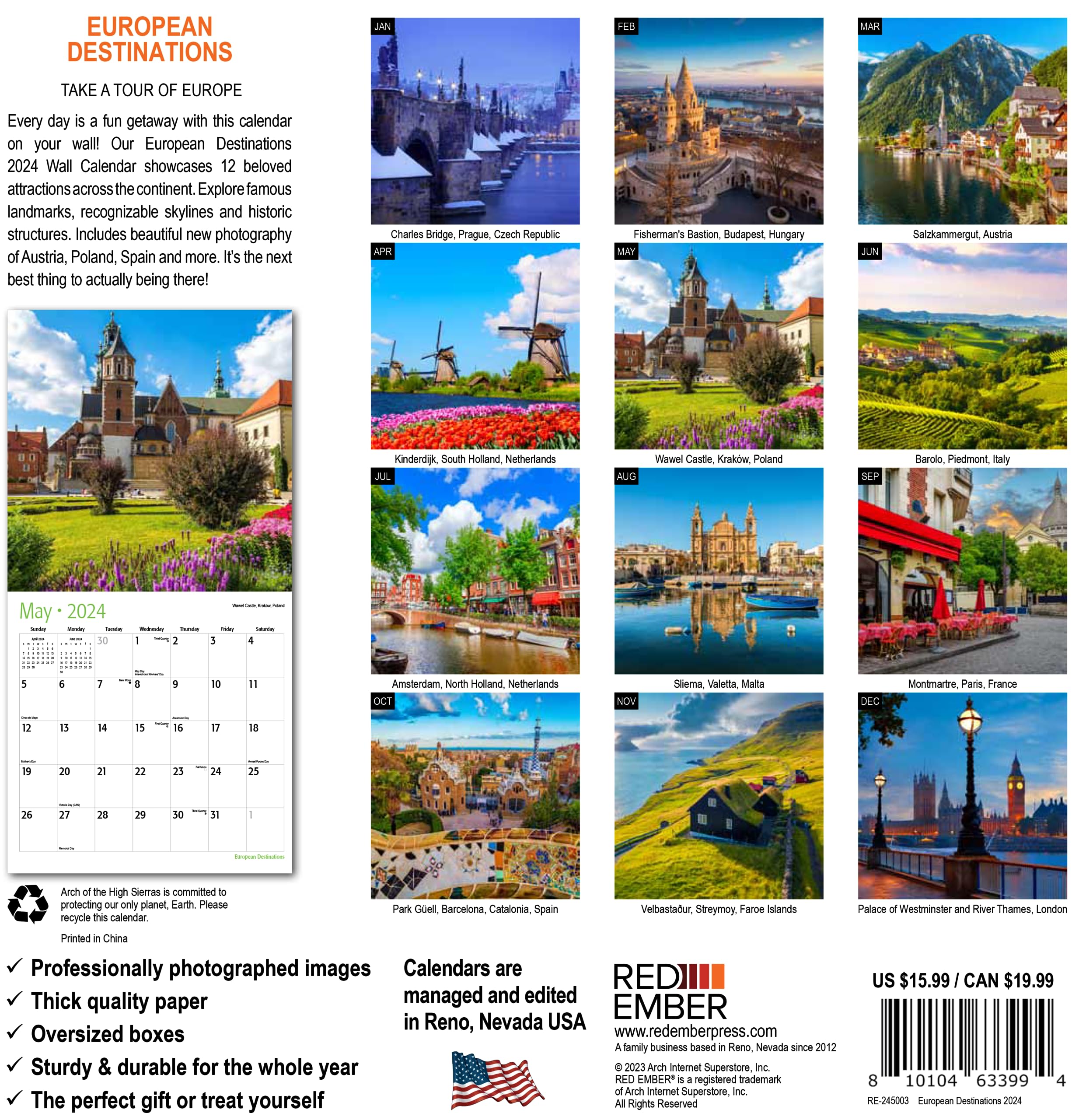 Snapklik.com : European Destinations 2024 Monthly Calendar 12 X 24 Open ...
