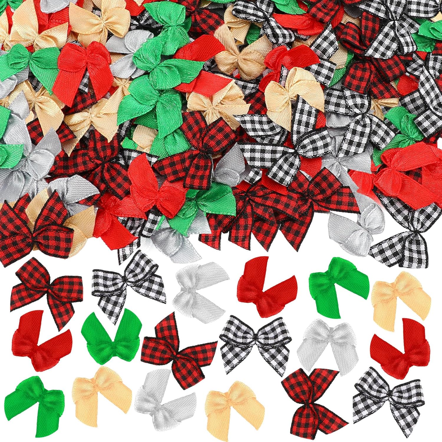 JUNEBRUSHS Christmas Tiny Bows, 180Pcs Christmas Mini Bow Small Satin ...
