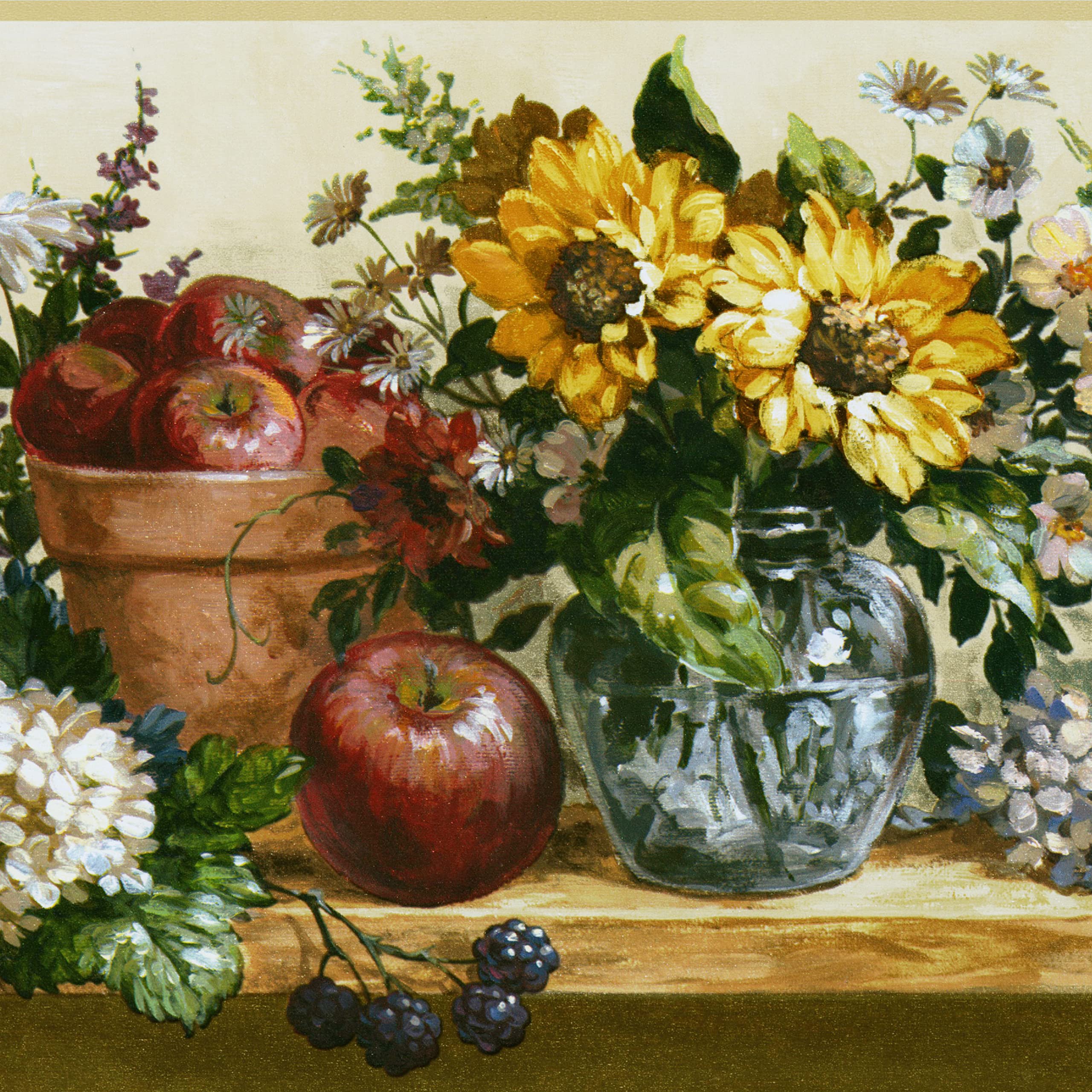 CONCORD WALLCOVERINGS ™ Wallpaper Border Floral Pattern Sunflowers ...