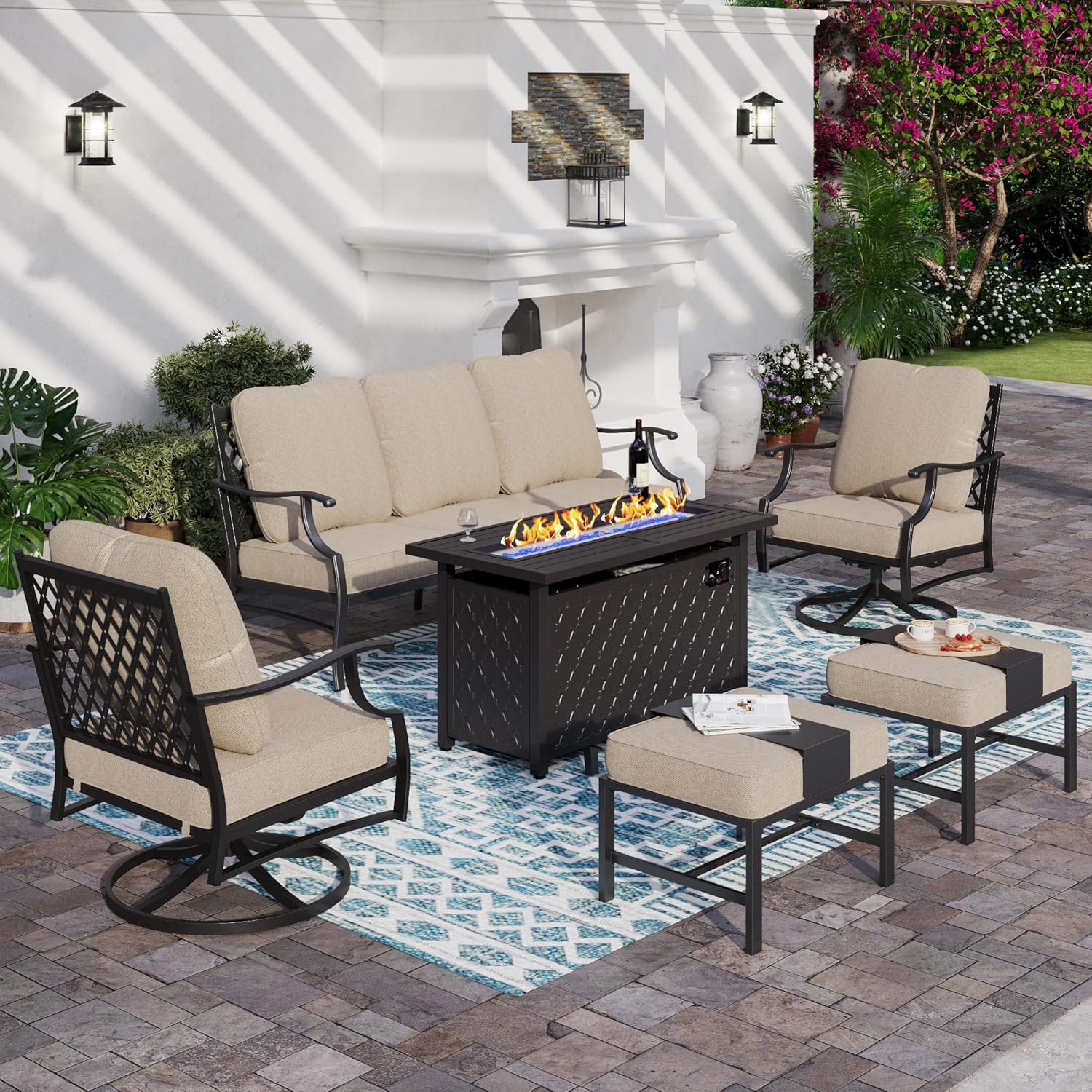 Amazon.com: SUNSHINE VALLEY Patio Furniture Set with Firepit Table ...