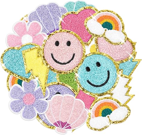 Amazon.com: Kirako 24Pcs Preppy Chenille Patches Colorful Glitter Smile ...